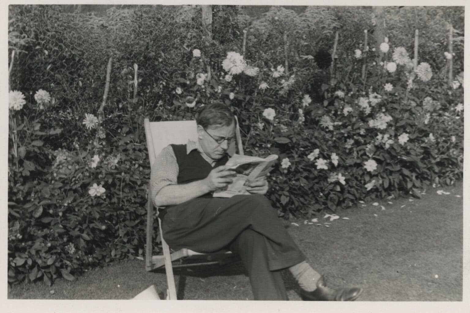Photograph of A.J.P. Taylor in his Oxford garden